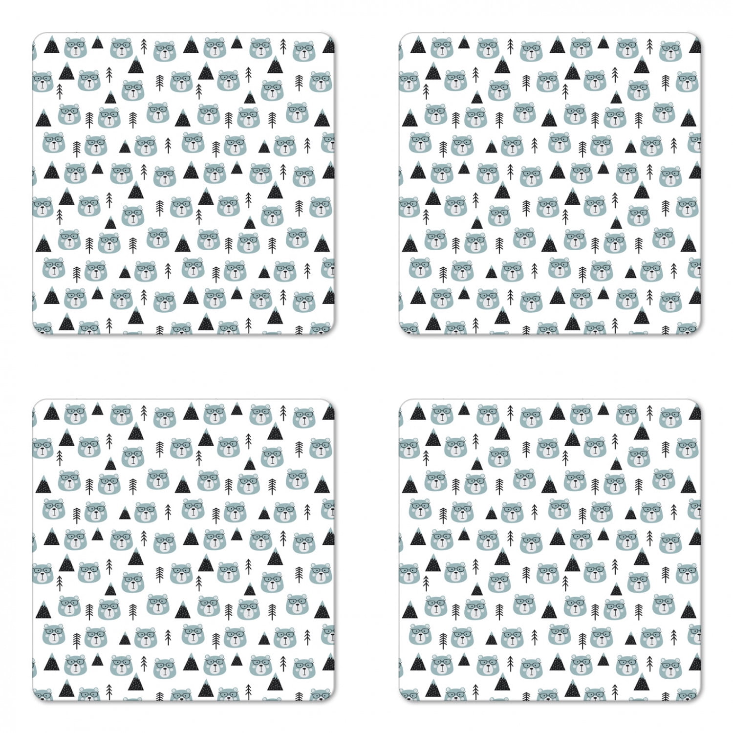 Forest Coaster Set of 4, Illustration of Mountains Trees and Smiling ...