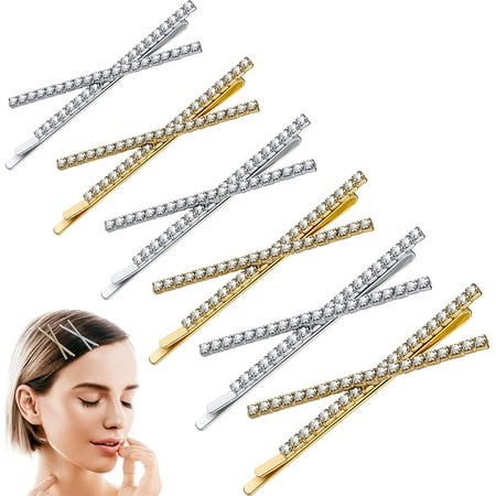 6 Pieces Clear Rhinestone Bobby Pins Metal Hair Clips Cross Shape X ...