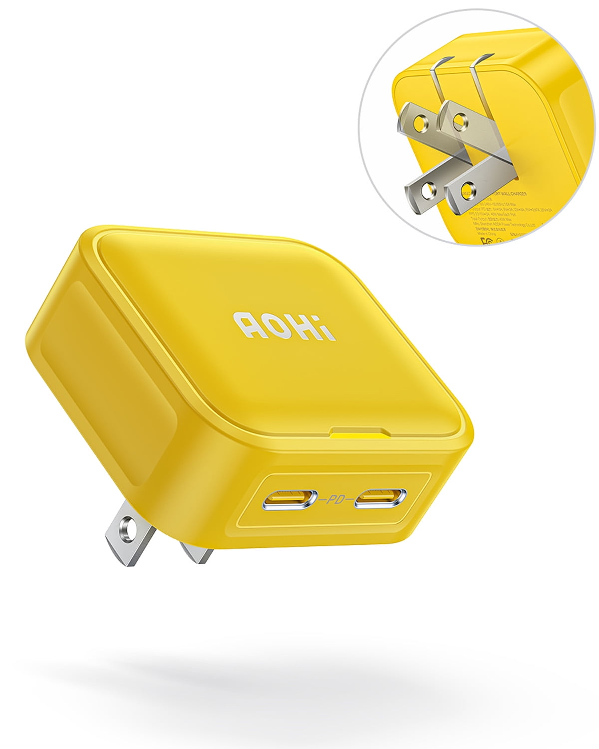 AOHI Foldable 2-Port 40W Type C Charging Block Compact Power Adapter ...