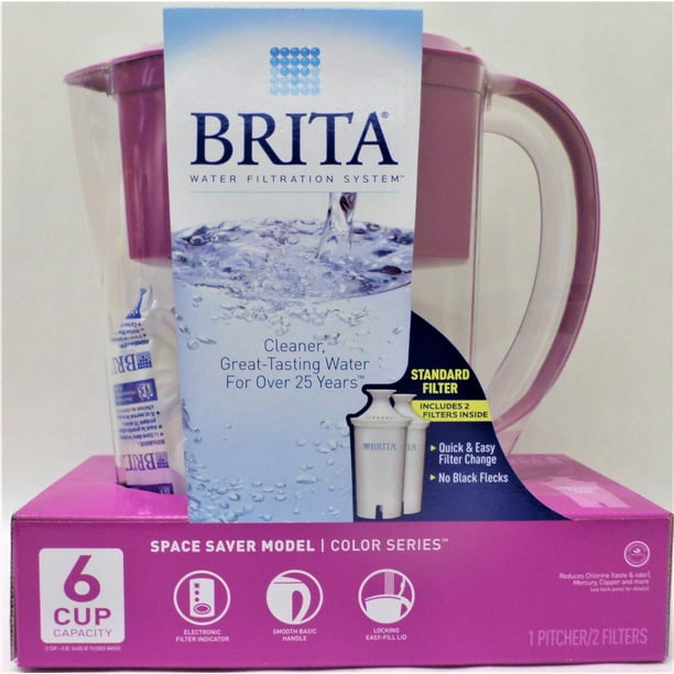 Brita Pitcher 6 Cup Water Filtration System Color Series, 2 Filters ...
