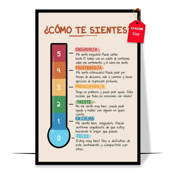 LOLUIS Spanish Feelings Thermometer Poster, Spanish Mental Health ...