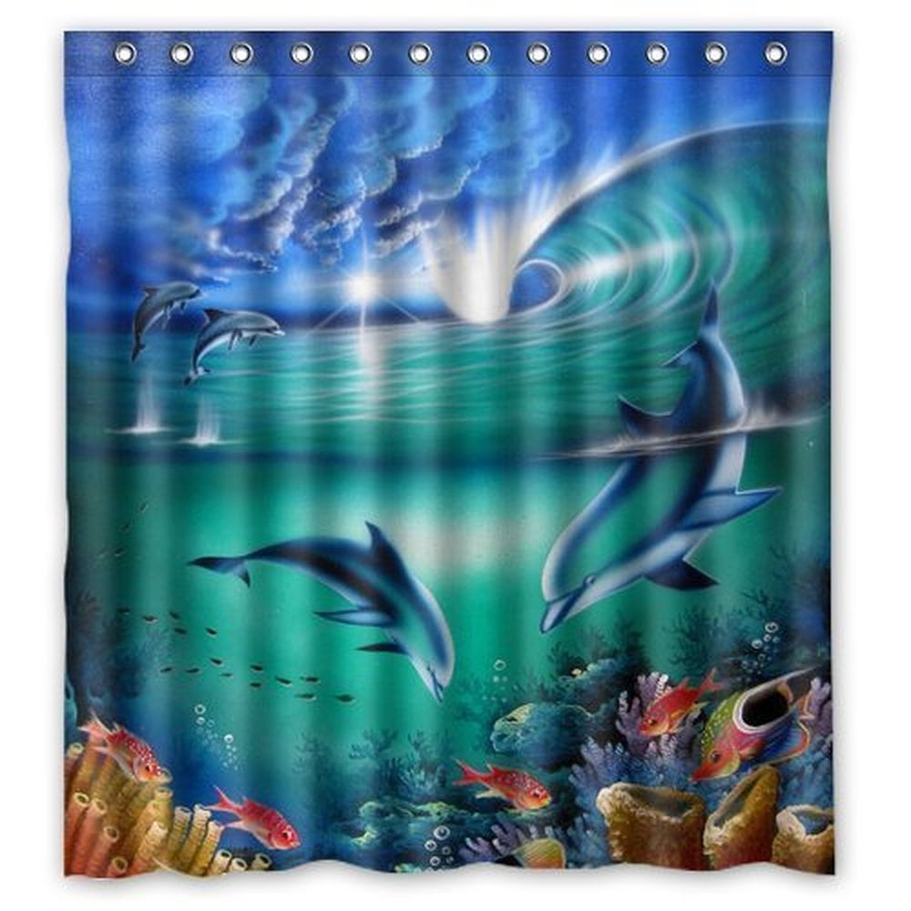 Greendecor Beautiful House Unique Dolphin Ocean World Waterproof Shower