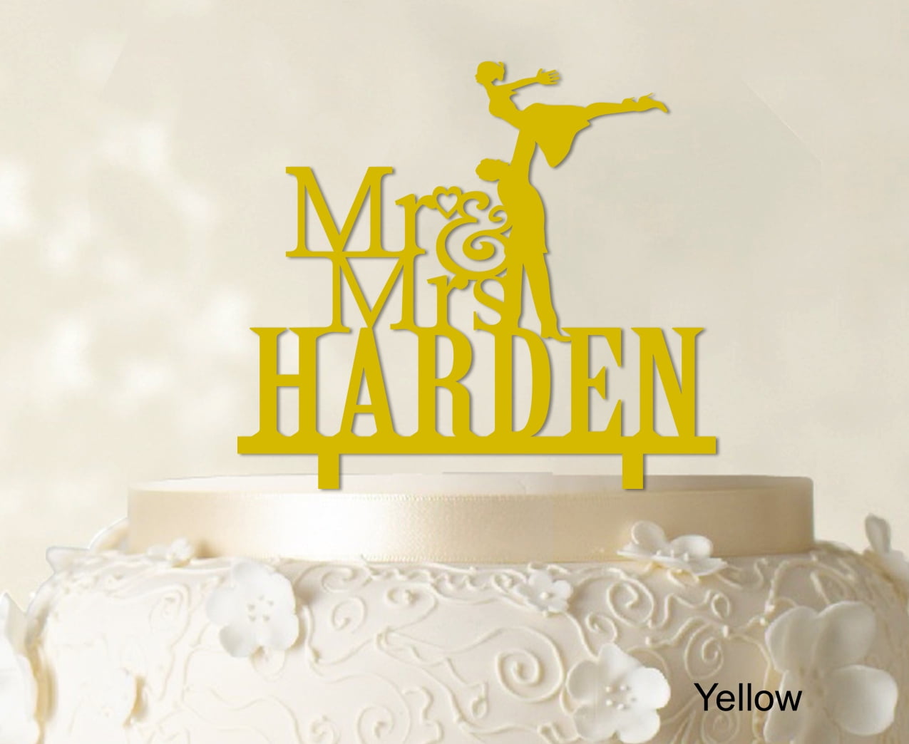 "Mr & Mrs Wedding Cake Topper Personalized Yellow Cake Topper Color ...