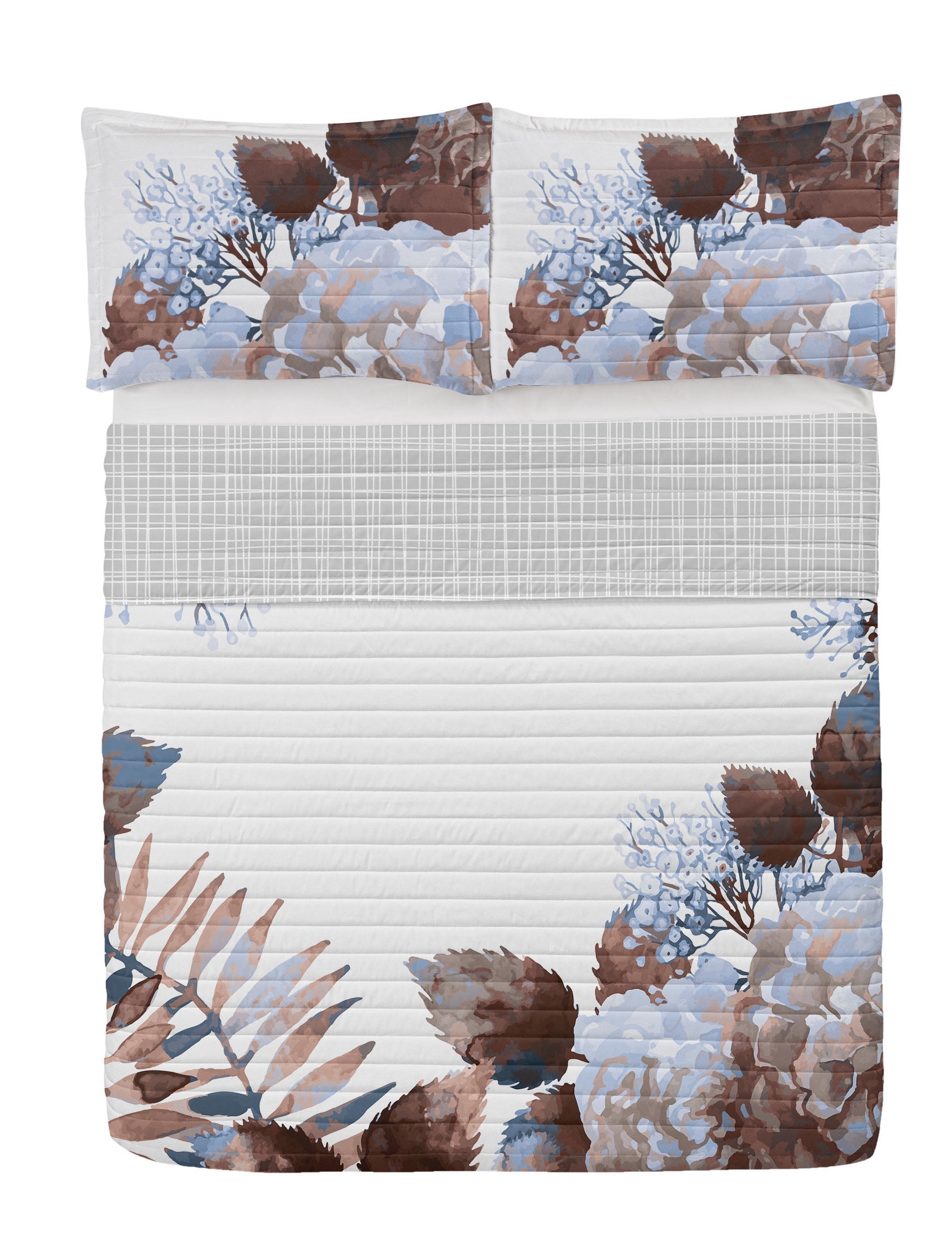 Nature Reversible Bedspread Set, Hydrangea Flowers Foliage Leaves Fern ...