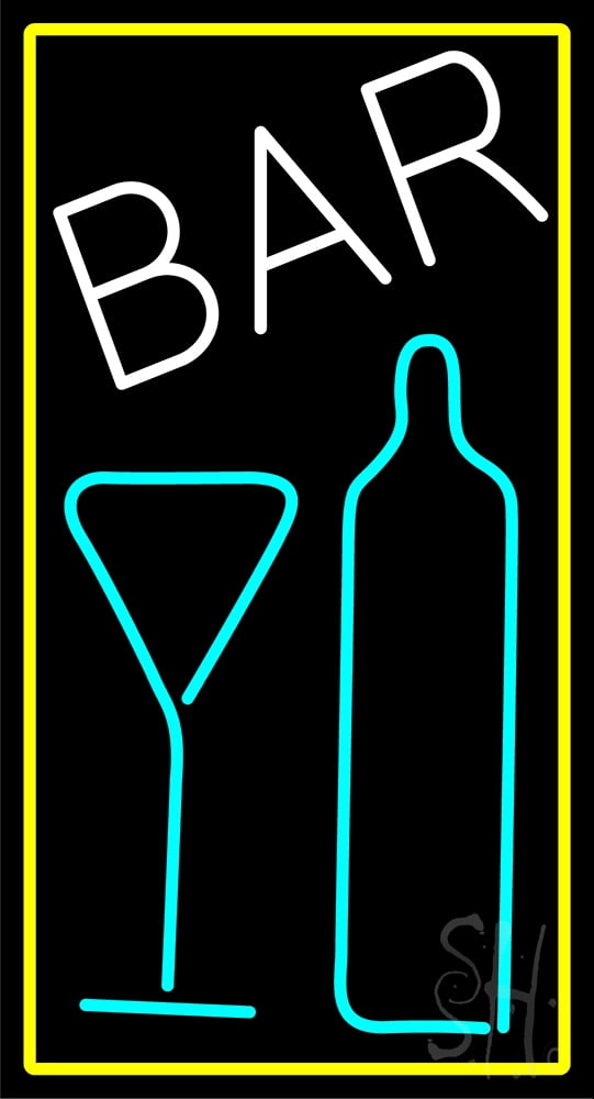 Cursive Bar With Wine Bottle And Glass LED Neon Sign 24 x 13 - inches ...