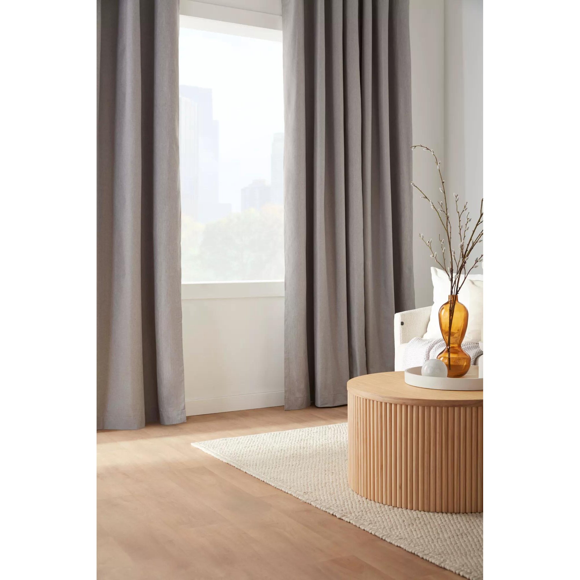 Click here for Bouclair Light Grey Chambray Blackout Curtain 52x8... prices