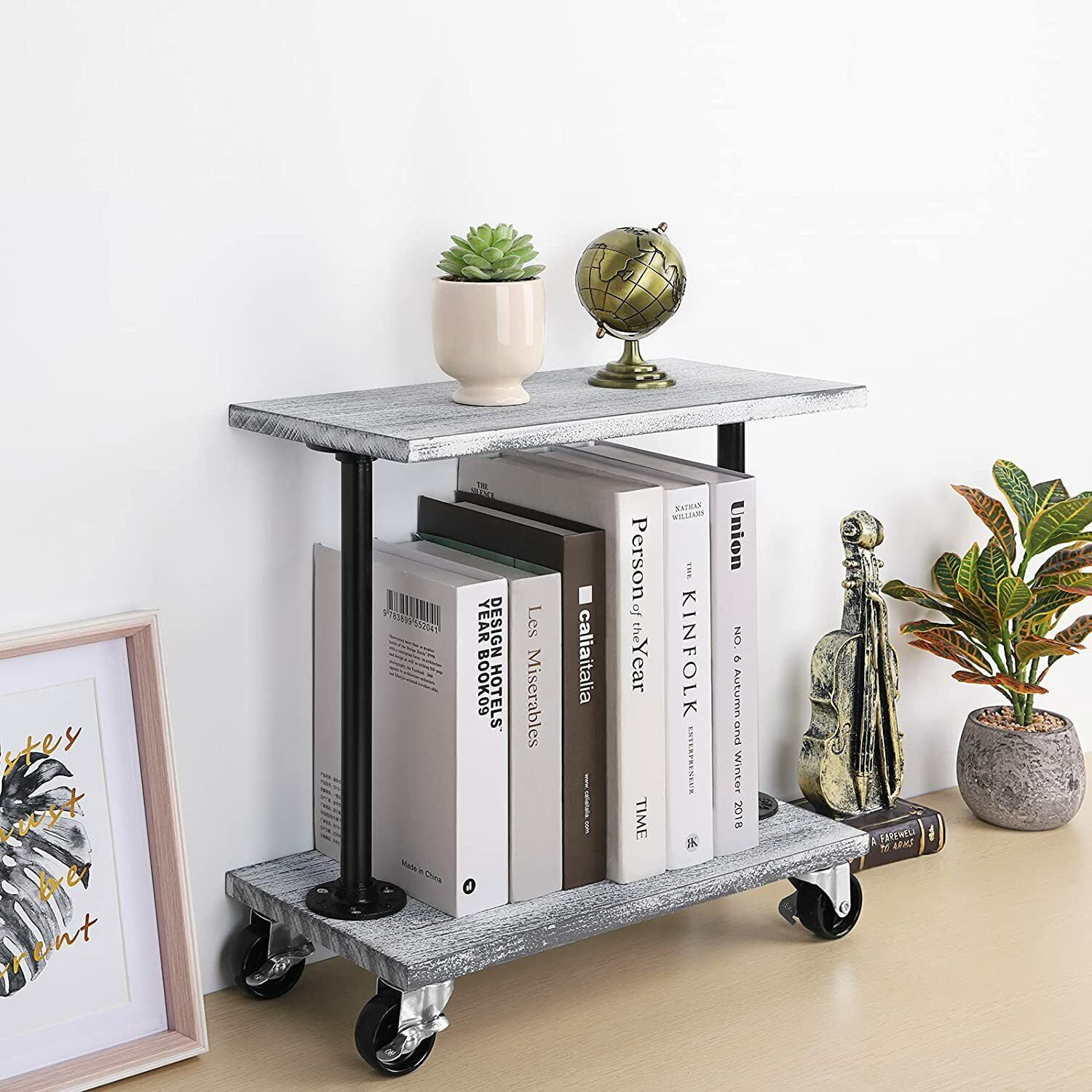Narrow End Table Rolling Carts Sofa Side Table w/Wheels for Living Room ...