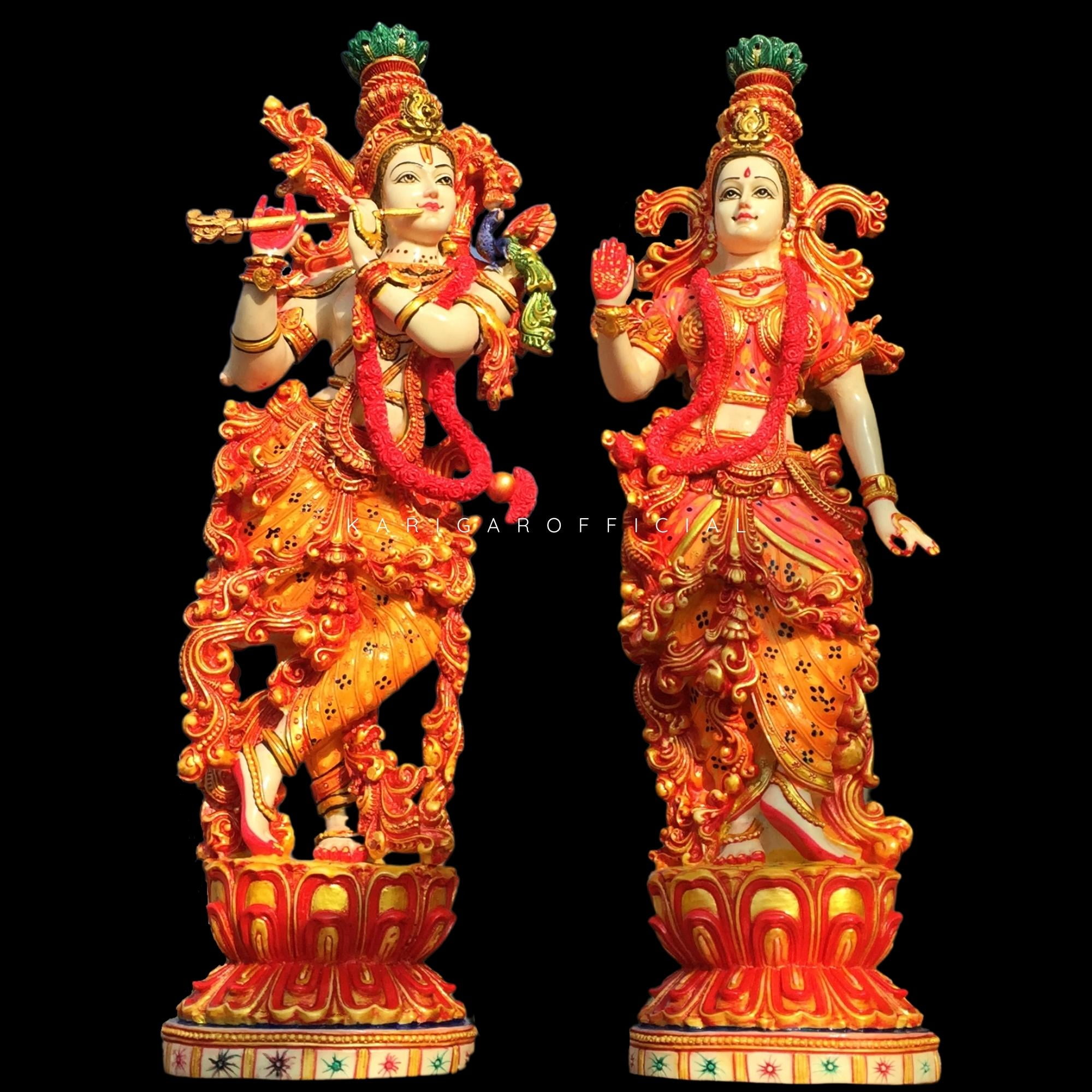 Radha Krishna statue,Large 15" Marble Radha Krishna idol,Pink Garland ...