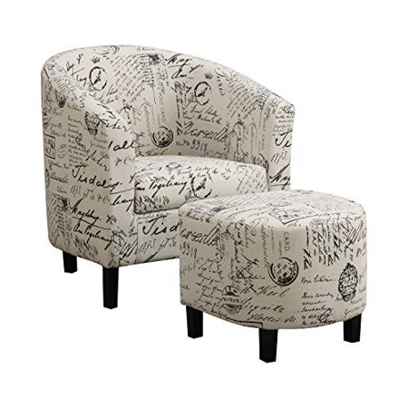 2-Piece Accent Chair and Ottoman in French Script Pattern Off White ...