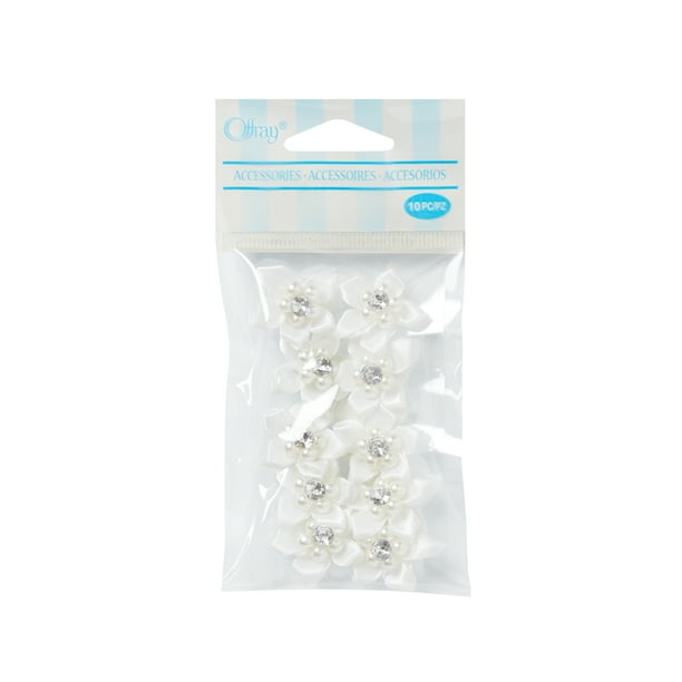 Offray Accessories, White 3/4 inch Value Pack 5 Petal Gem Flower ...