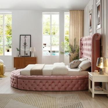 "Better Home Products Elizabeth Velvet Upholstered Round Queen Bed ...
