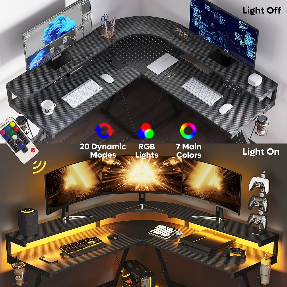 Buy Bestier Computer Desk 55 inch L Shaped Gaming Desk with Full Size ...