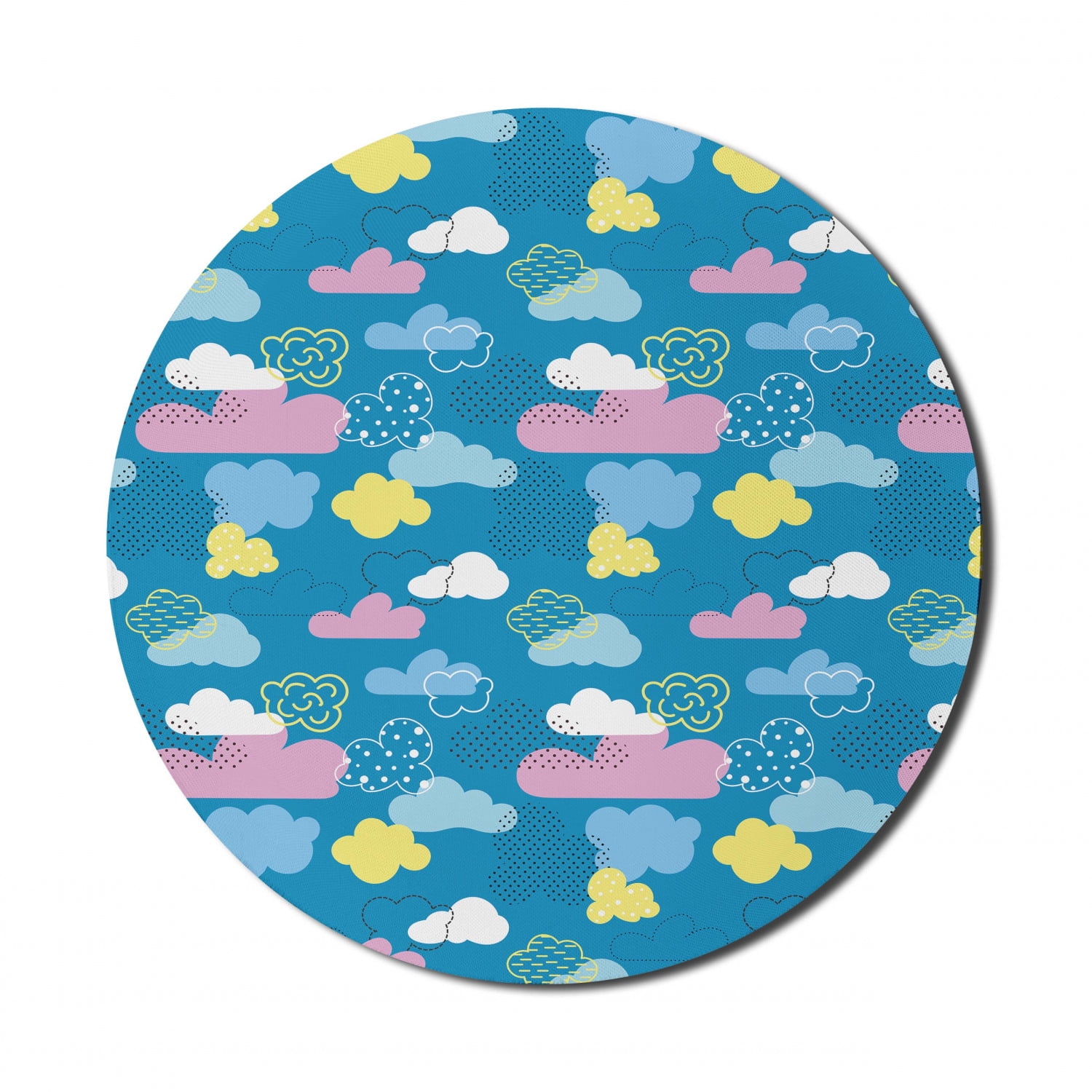 Cartoon Mouse Pad for Computers, Nursery Style Fluffy Clouds with Polka ...