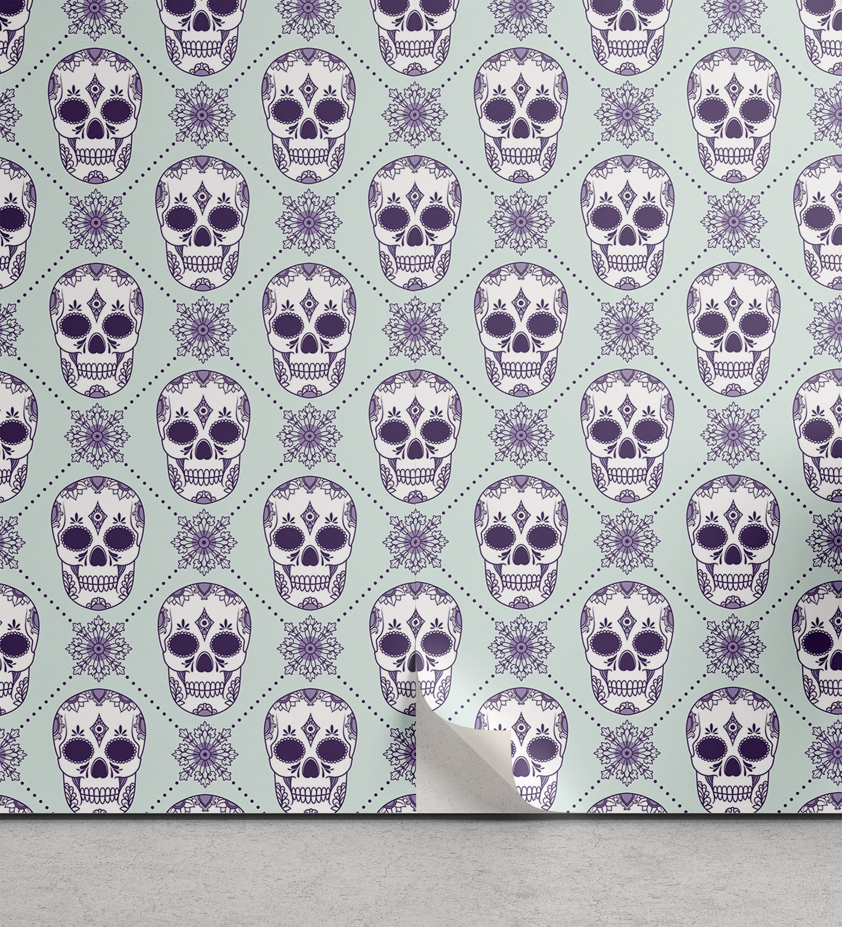 Sugar Skull Peel And Stick Wallpaper Flower Pattern With Skulls On