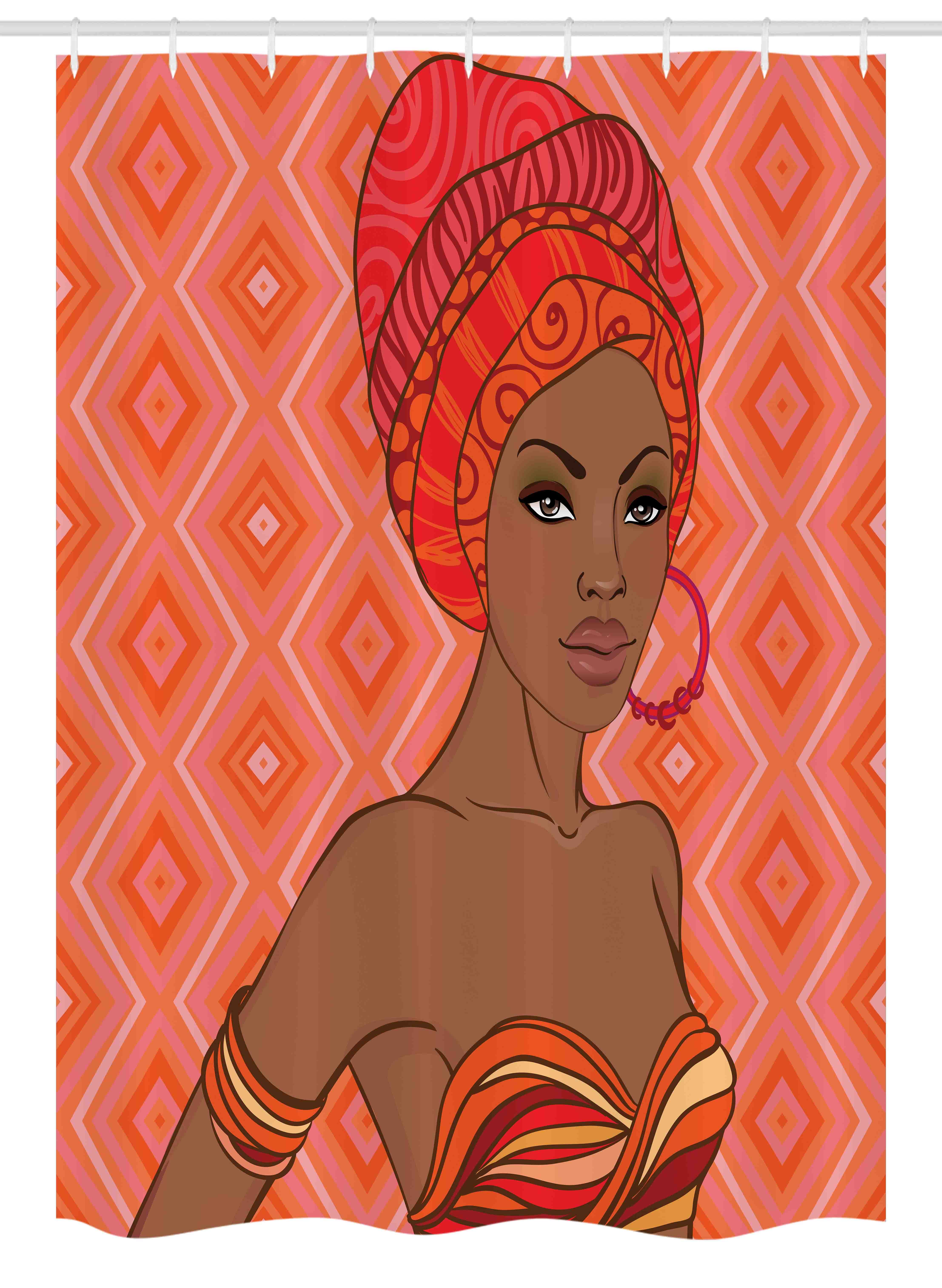 African Stall Shower Curtain, Portrait of African Woman in Ethnic Dress ...