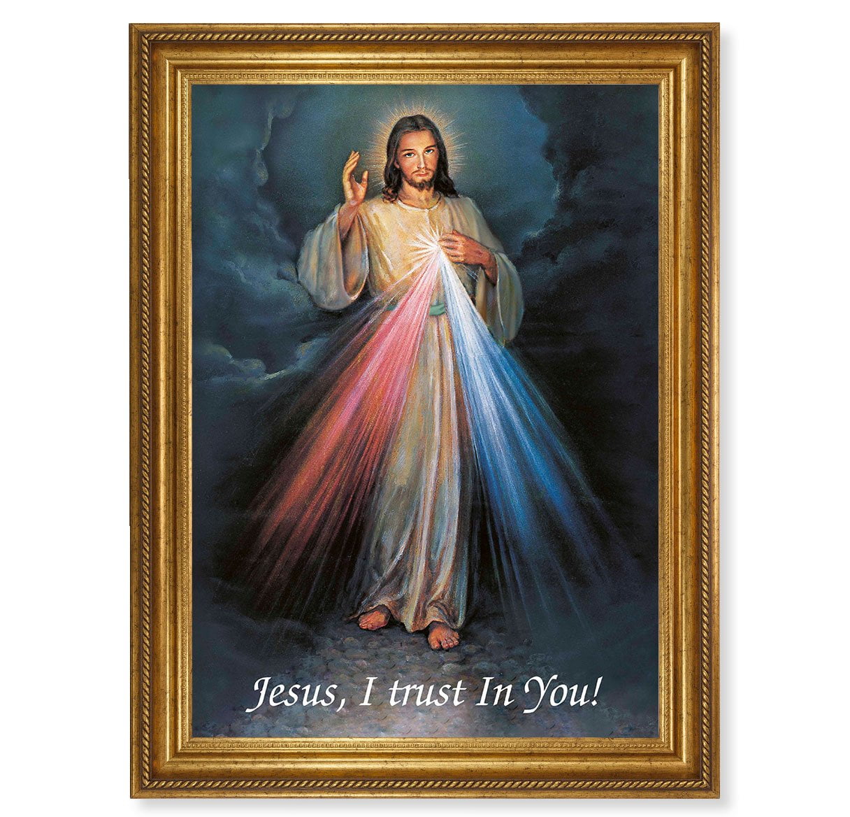 Divine Mercy Picture Framed Wall Art Decor Large, Antique Gold-Leaf ...