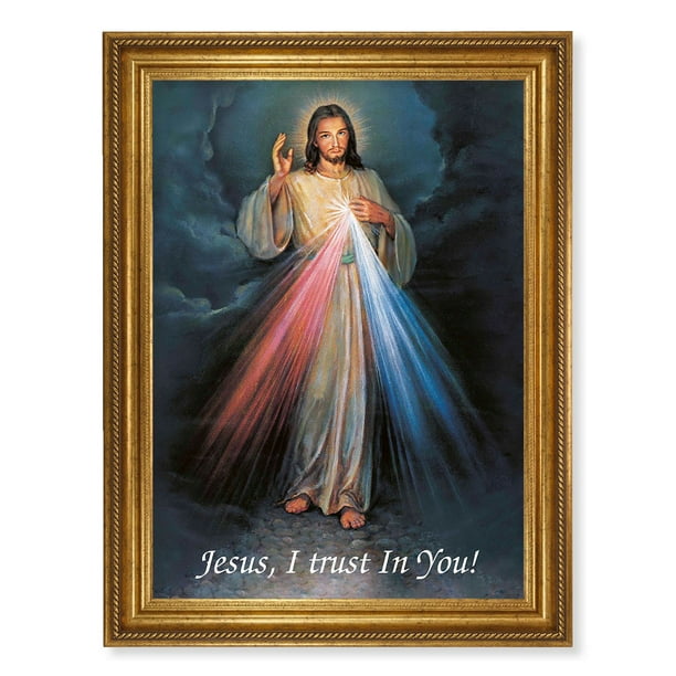 Divine Mercy Picture Framed Wall Art Decor Large, Antique Gold-Leaf ...