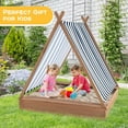 Costway Wooden Sandbox with Canopy Tent Design Fir Wood Frame 2 Bench ...