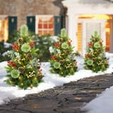 Ayieyill Set of 2 Pre-Lit Outdoor Pathway Christmas Trees Decor w ...