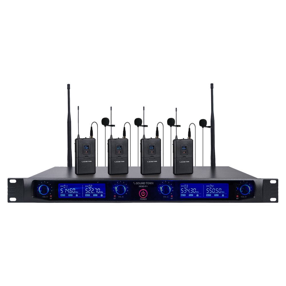 Sound Town 4 Channels Professional UHF Wireless Microphone System with ...