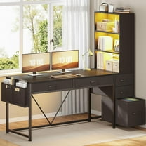47" Home Office Desk with Bookcase & Storage Bag, Reversible Computer ...