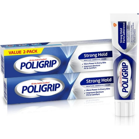 Poligrip Strong Hold Partials and Denture Adhesive Cream, Zinc Free, 2 ...