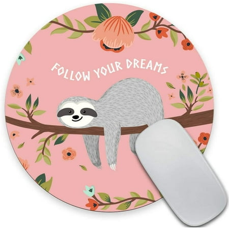 SSOIU Cute Baby Sloth Inspirational Round Mouse Pad, Follow Your Dreams ...