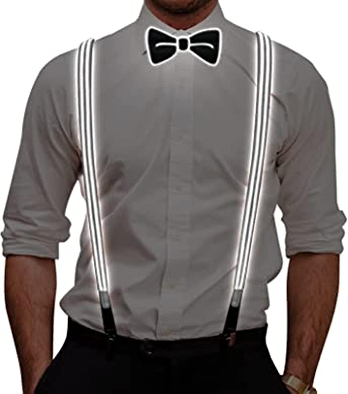 LINLIN Mens Braces Suspenders Braces and Bow Tie Set Y Shaped With ...