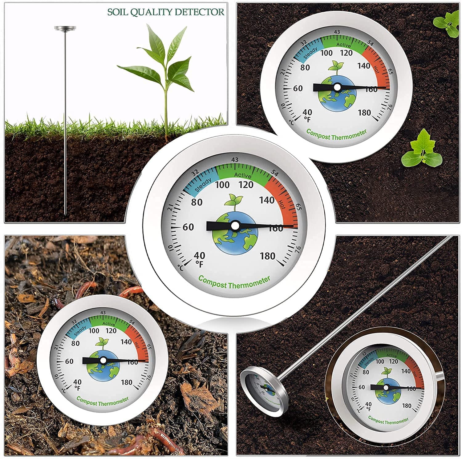 Buy Nogis Compost Thermometer - Soil Thermometer 19.6 Inch Stem, Steel ...