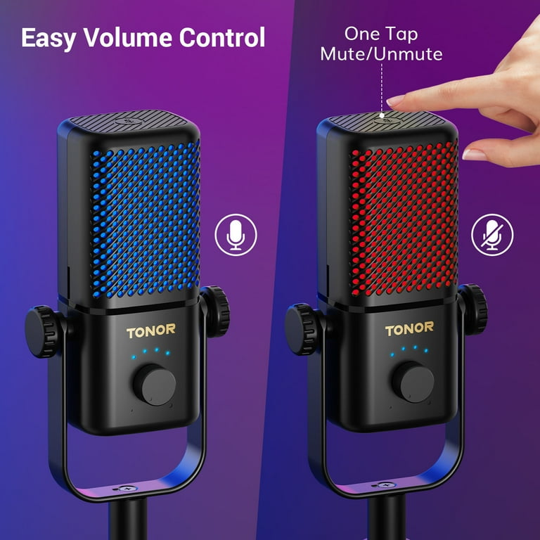 TONOR Gaming Microphone Compatible with Xbox RGB Condenser Streaming Mic with 30H Battery Life Low Noise Monitoring Gain Control One Tap Mute