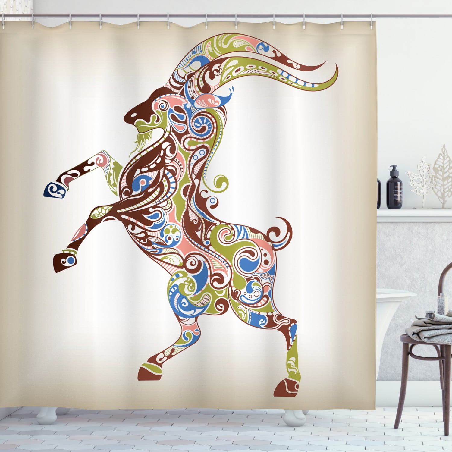 Ambesonne Goat Shower Curtain, Reared up Grandioso Goat, 69"Wx75"L ...