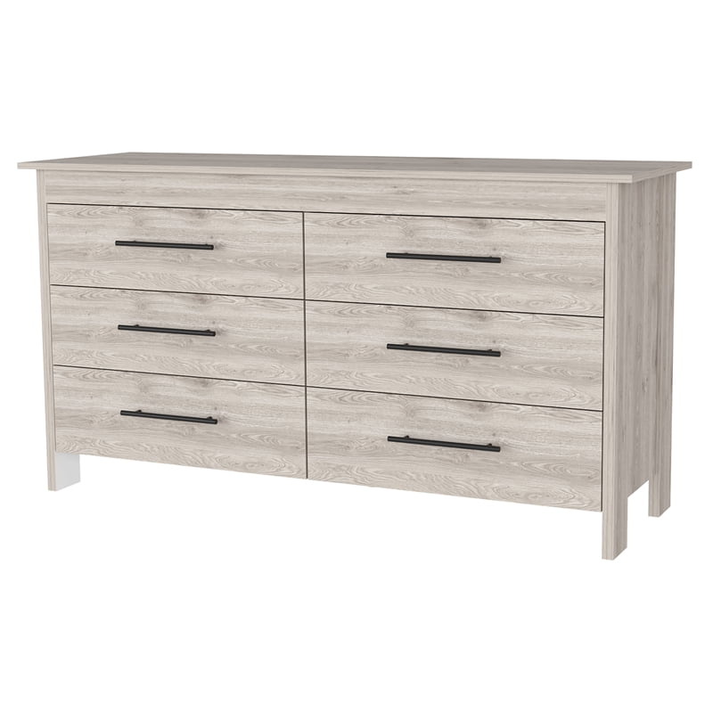 FM FURNITURE Luxor 6 Drawer Double Dresser Light Gray Engineered Wood ...