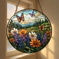 Butterfly Meadow Landscape Stained Glass Style Suncatcher Window Decor ...