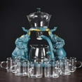 Fire Kirin Blue Elephant Tea Set - Semi Automatic Glass Teapot with 6 ...