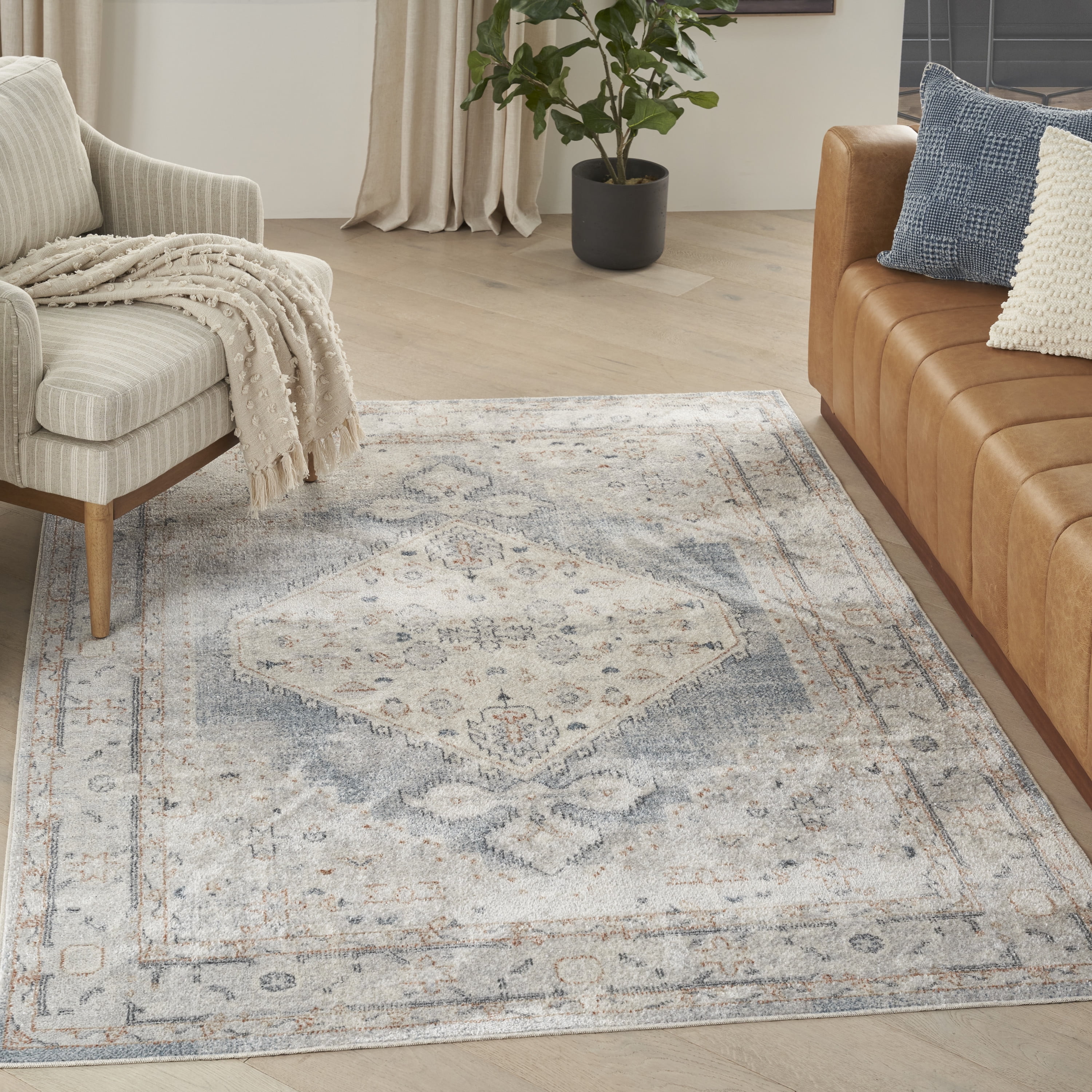 Nourison Astra Machine Washable Bohemian Light Blue 5'3" x 7' Area Rug ...