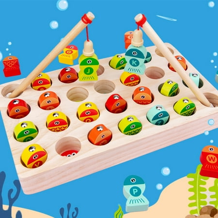 Wooden Magnetic Fishing Game,Alphabet and Number Fish Catching Counting ...