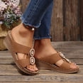 Bkhluea Women Flower Accent T-Strap Wedge Slide Sandals Comfortable ...