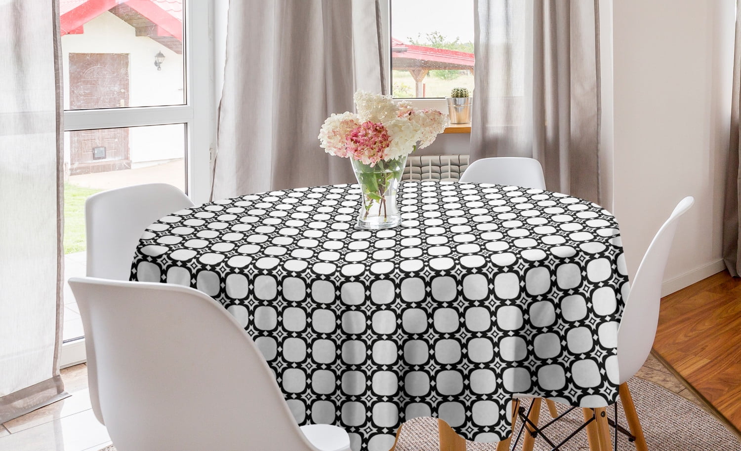 Abstract Round Tablecloth, Retro Style Simplistic Repetitive Pattern ...