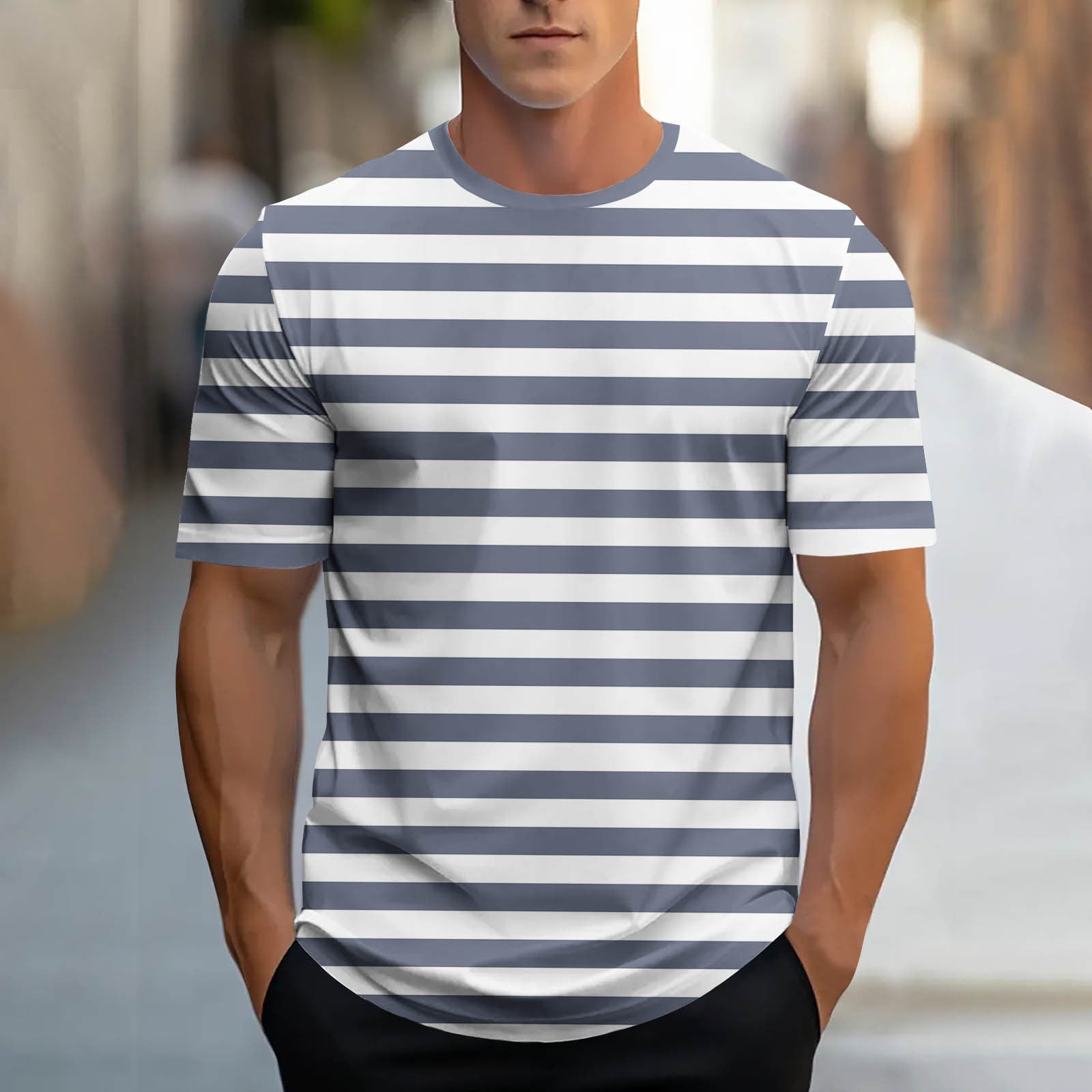 Click here for Unbranded Mens Striped T-Shirt  Casual Short Sleev... prices