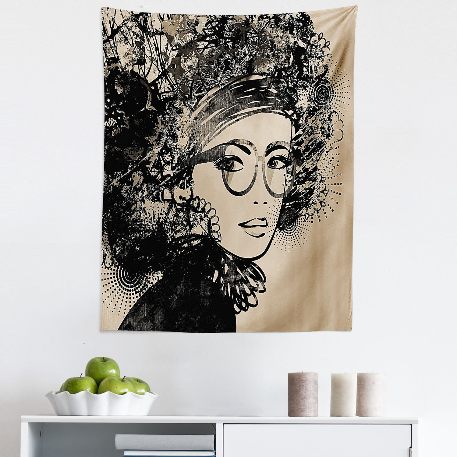 Women Tapestry, Monochrome Style Abstract Vintage Retro Fashion Lady ...