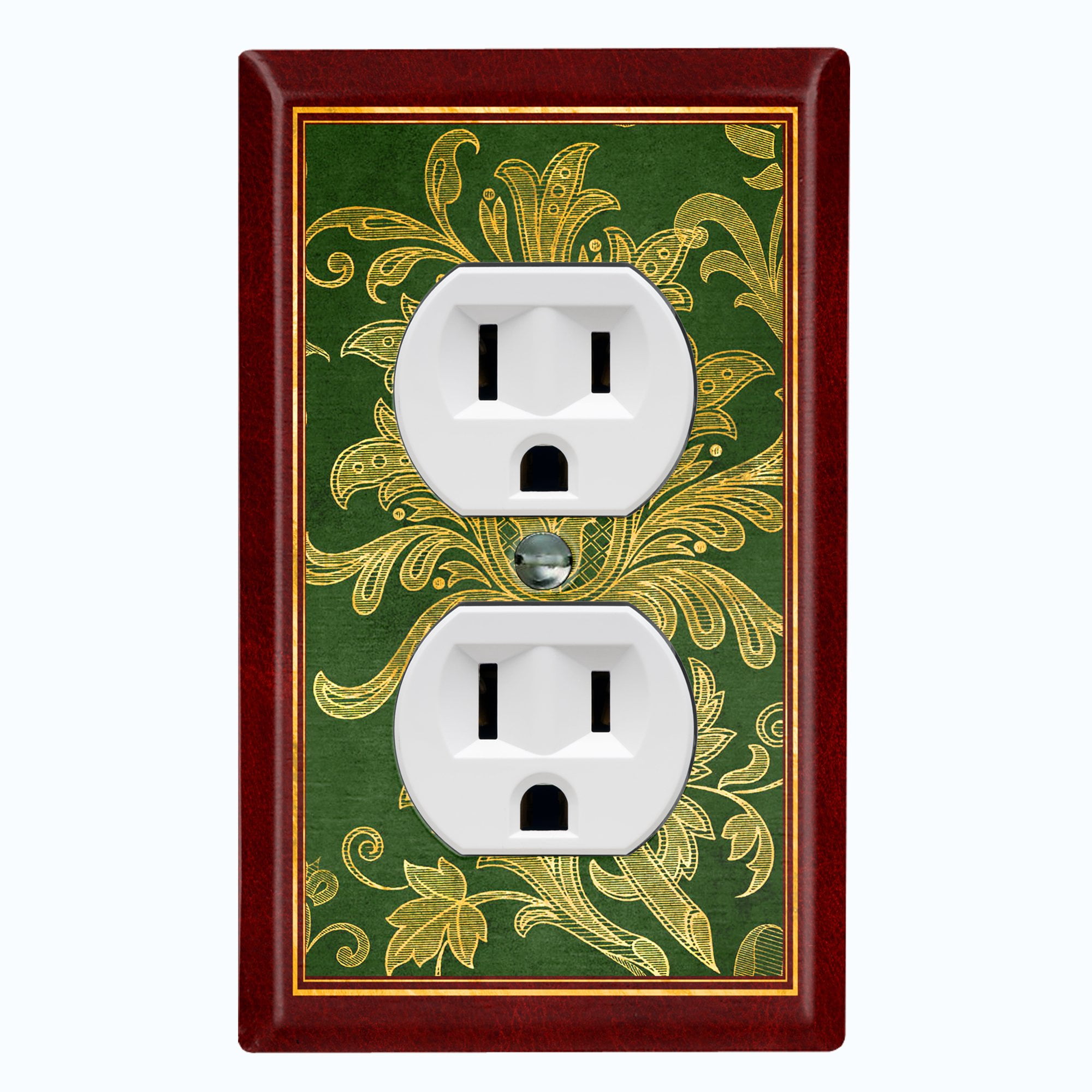 Metal Light Switch Plate Cover Elegant Green Floral Damask Maroon Frame ...