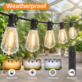Black Wire 3CCT 50FT Dimmable Outdoor String Lights with 25+1 ST38 ...