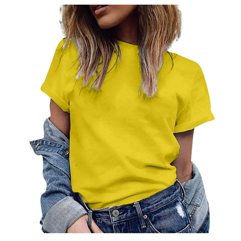 Womens Loose Solid Color T-Shirt Summer Crewneck Tops Short Womens Loose Solid Color T-Shirt Summer Crewneck Tops Short