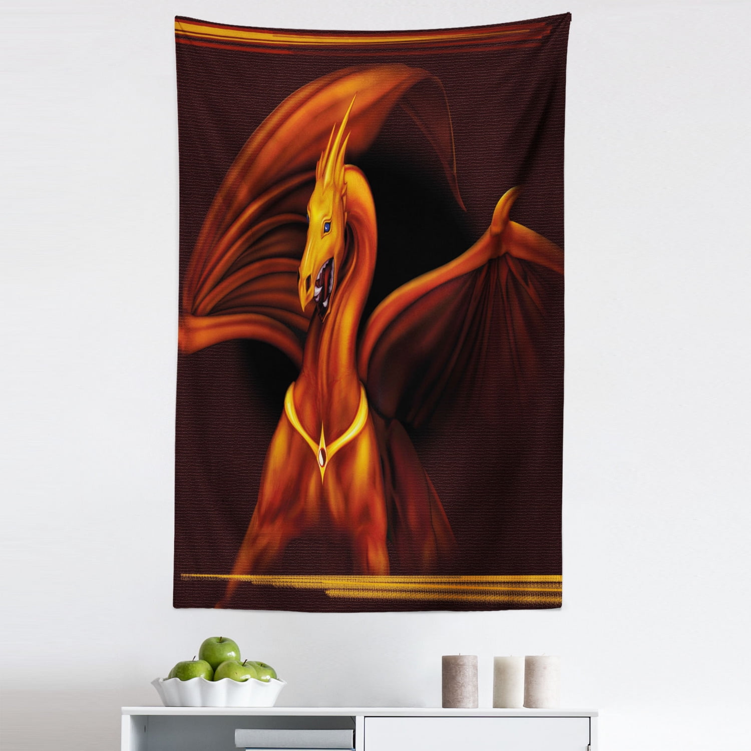 Dragon Tapestry, Legandary Tricorn Dragon on Dark Background Wild ...