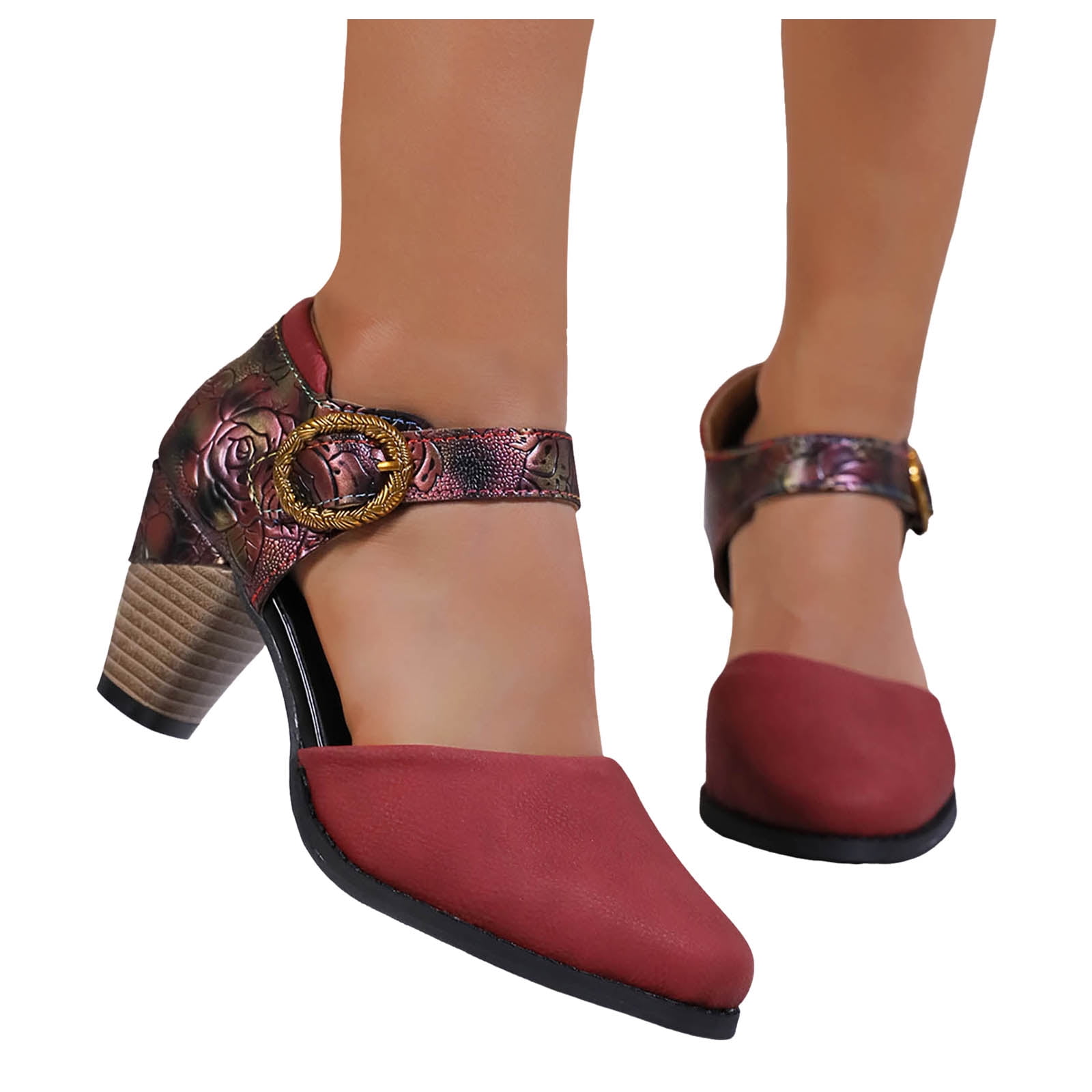 Click here for Oyedens Womens Vintage Chunky High Heels Dress Sho... prices