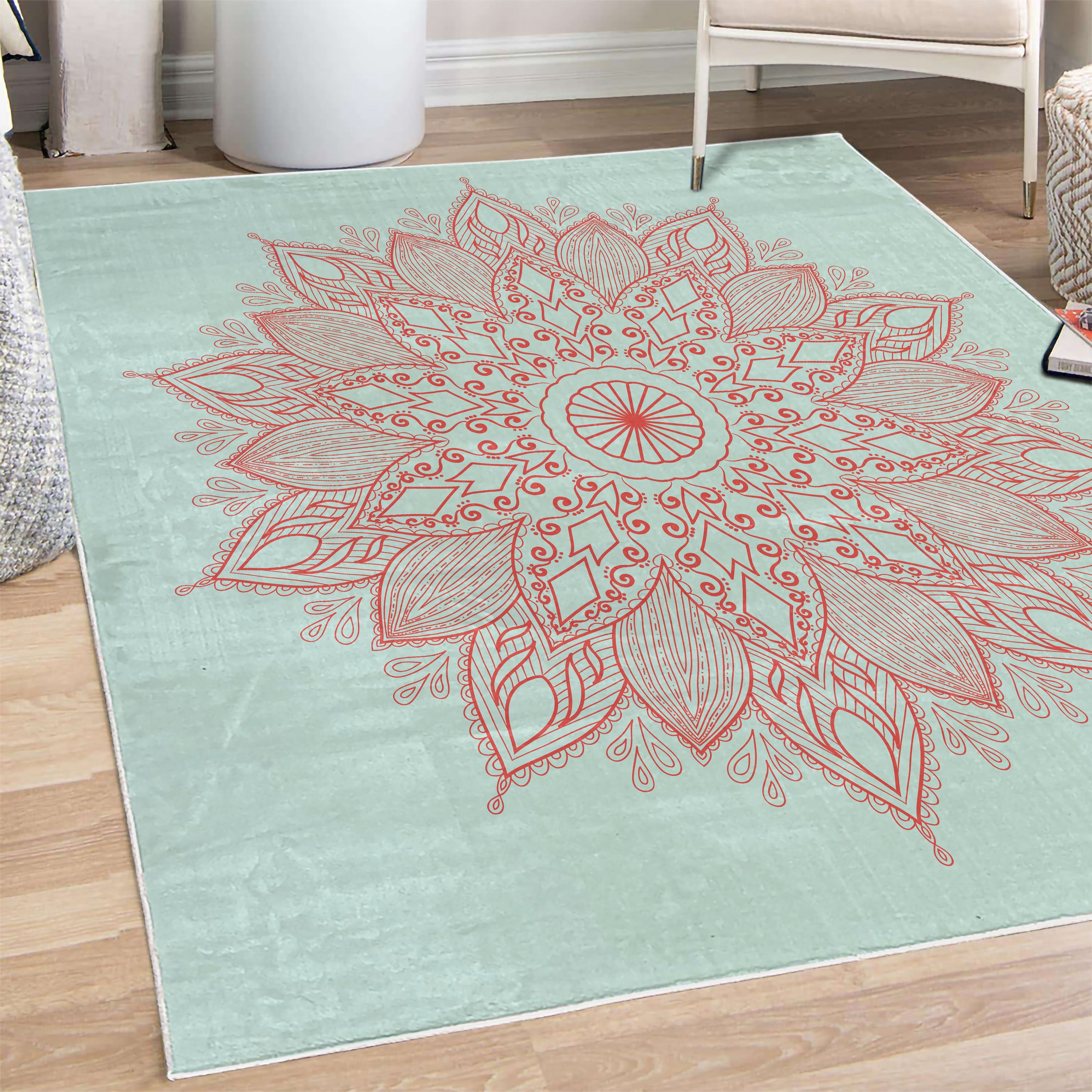 Mandala Decorative Rug, Lotus Inspired Flower Lace Circle Ornate Retro ...