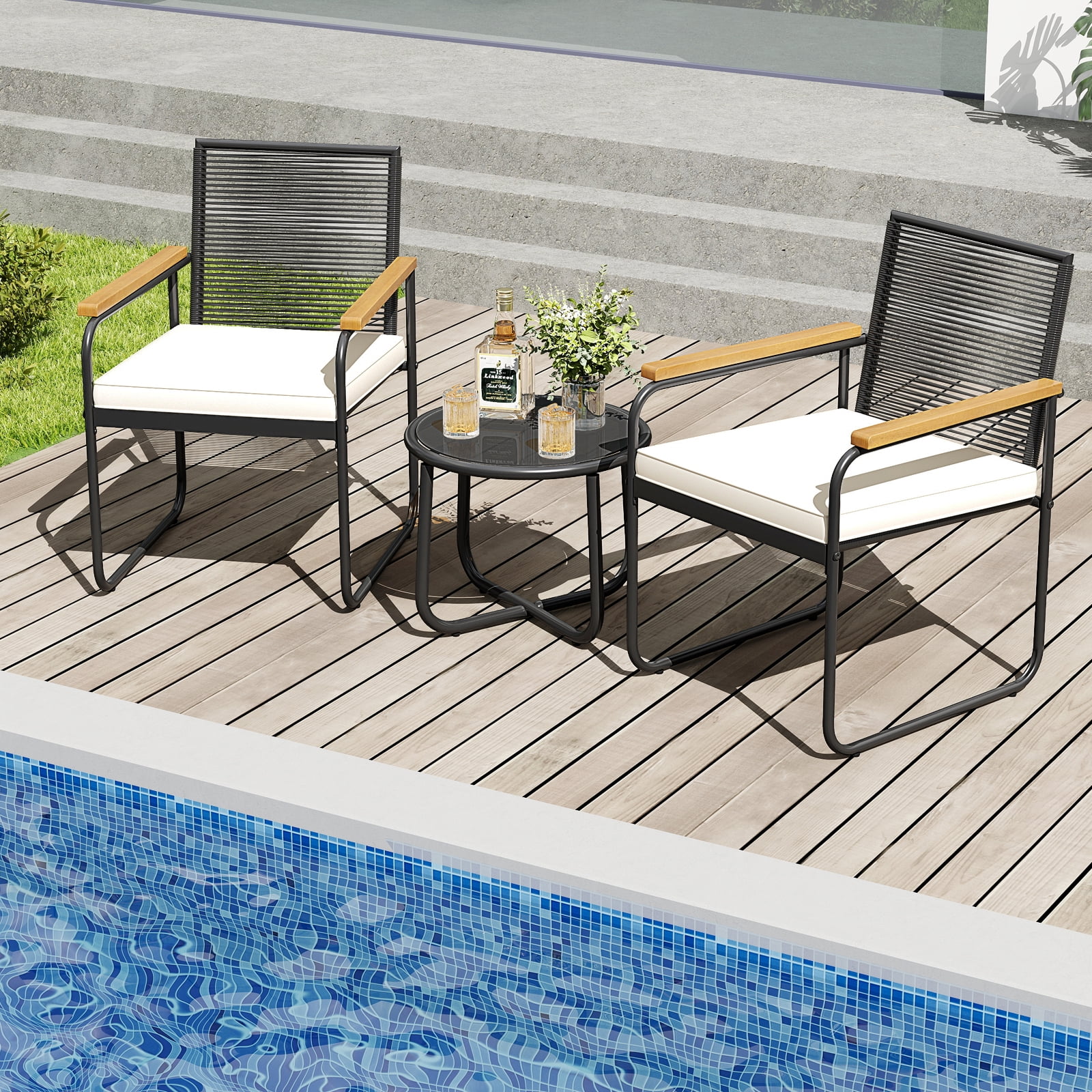 Click here for Gymax 3 Pieces Patio Furniture Set Pe Wicker Chair... prices