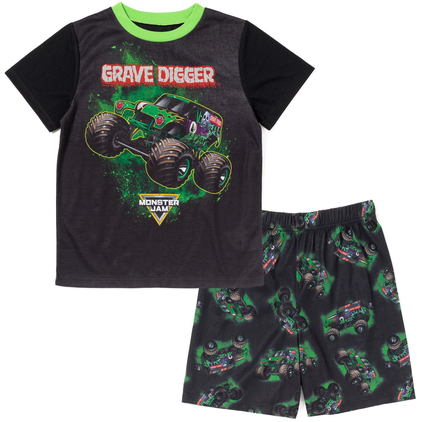 Monster Jam Grave Digger Little Boys Pullover Pajama Shirt and Shorts ...