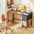 48 Inch Rustic Brown Computer Desk With 2 Fabric Drawers, Open Shelf ...