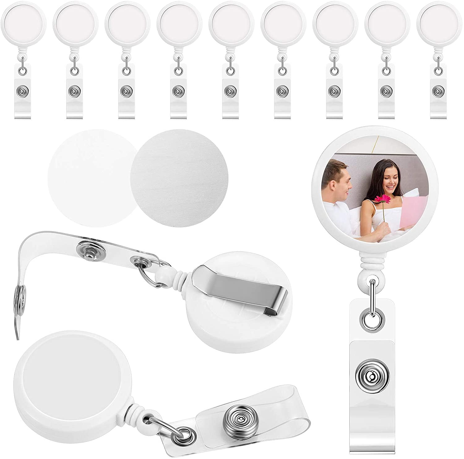 12 Pieces Sublimation Retractable Badge Holder with Belt Clip, Blank ...